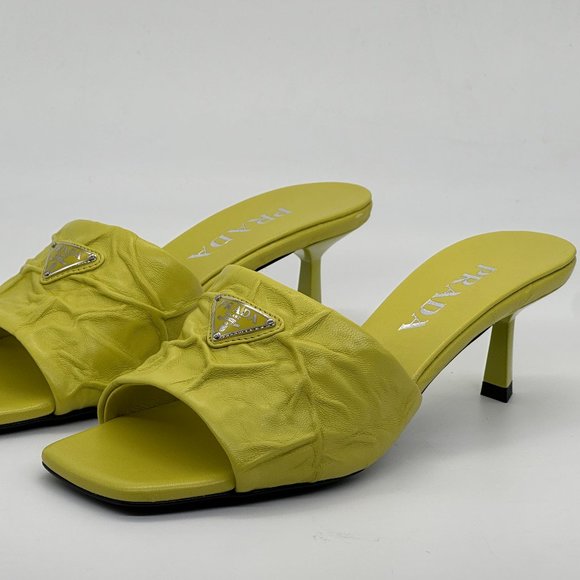Prada | Shoes | Prada Signature Logo Antique Crinkled Leather Mules ...
